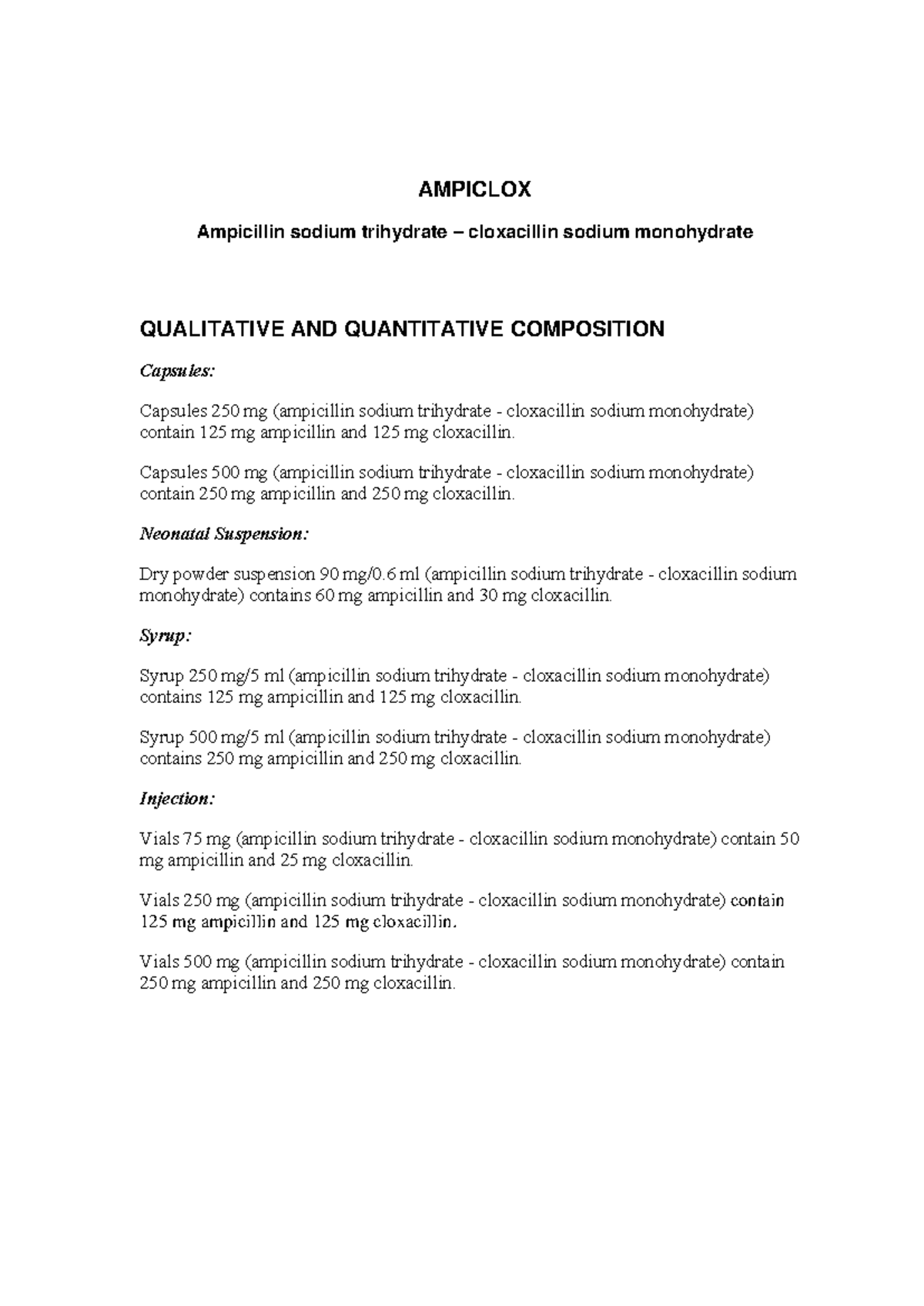 AMPICLOX Overview: Composition, Indications & Dosage Guidelines - Studocu