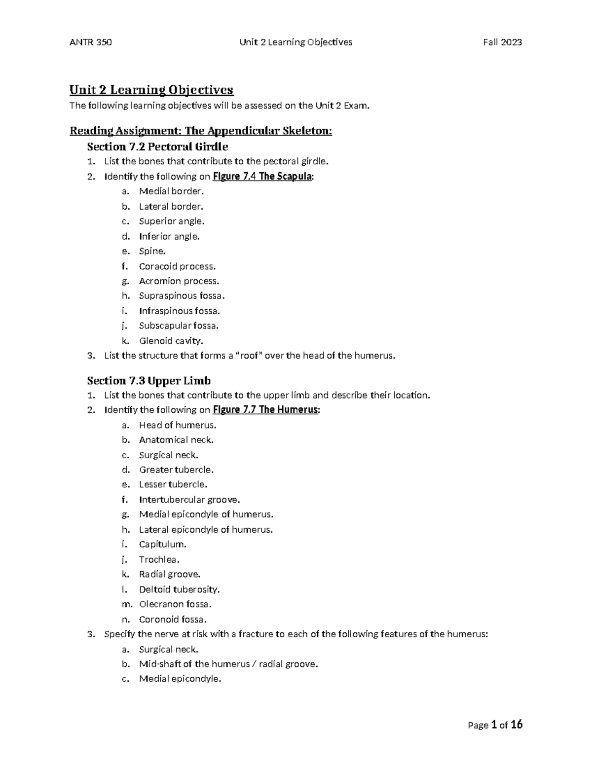Unit 2 ANTR 350 Learning Objectives for Fall 2023 Exam - Studocu
