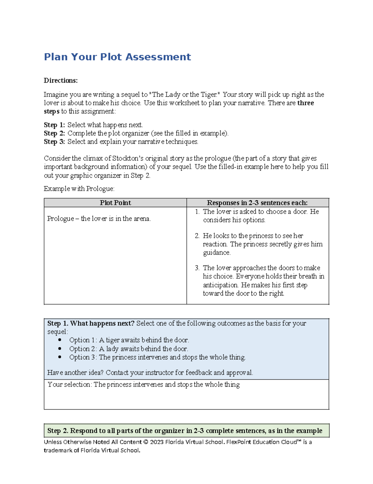 Plan Your Plot Assessment: Sequel to Lady or the Tiger - Studocu