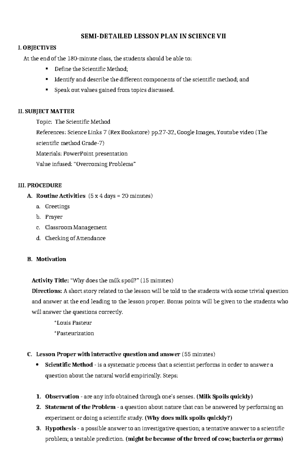 381900204 Day 1 2 Scientific Method - SEMI-DETAILED LESSON PLAN IN ...