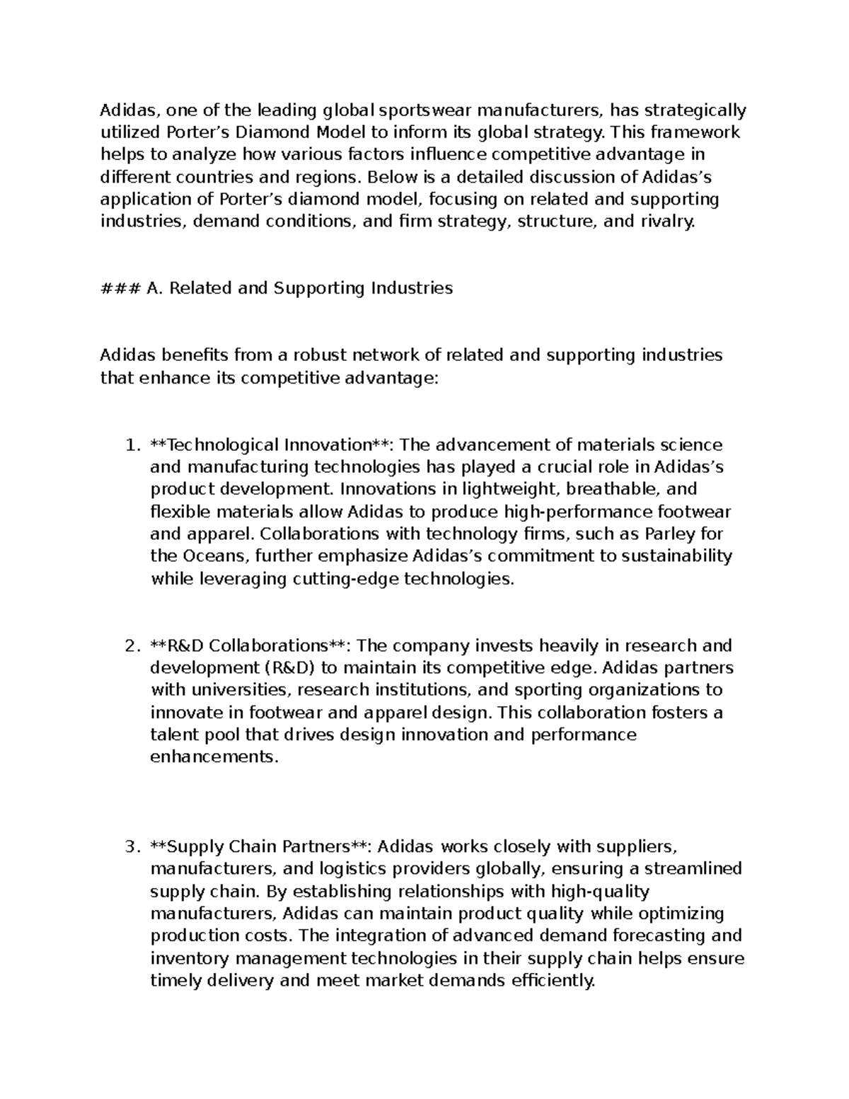 Adidas Global Strategy Analysis: Diamond Model Application (Course ...