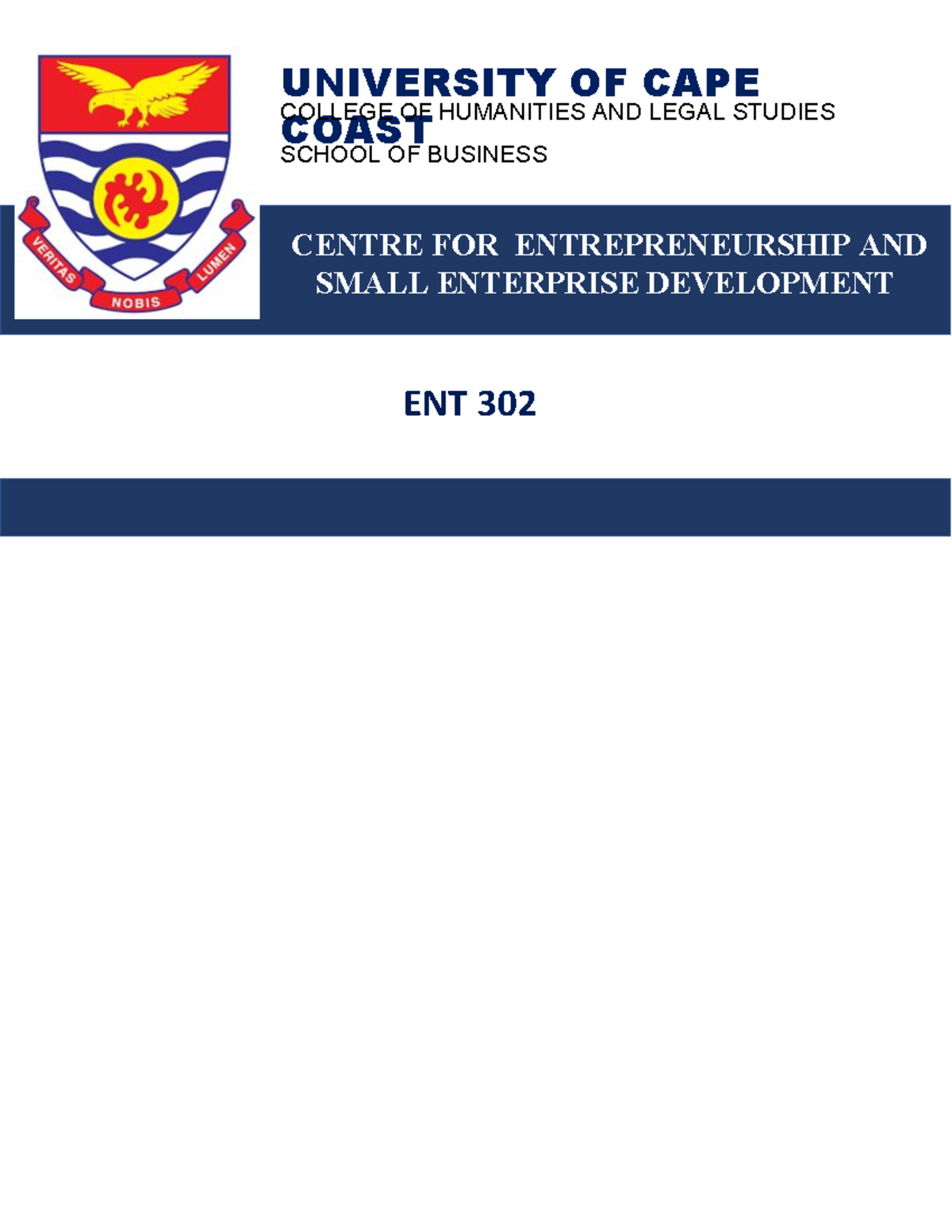 ENT 302: Entrepreneurship Course Outline and Assessment - Studocu