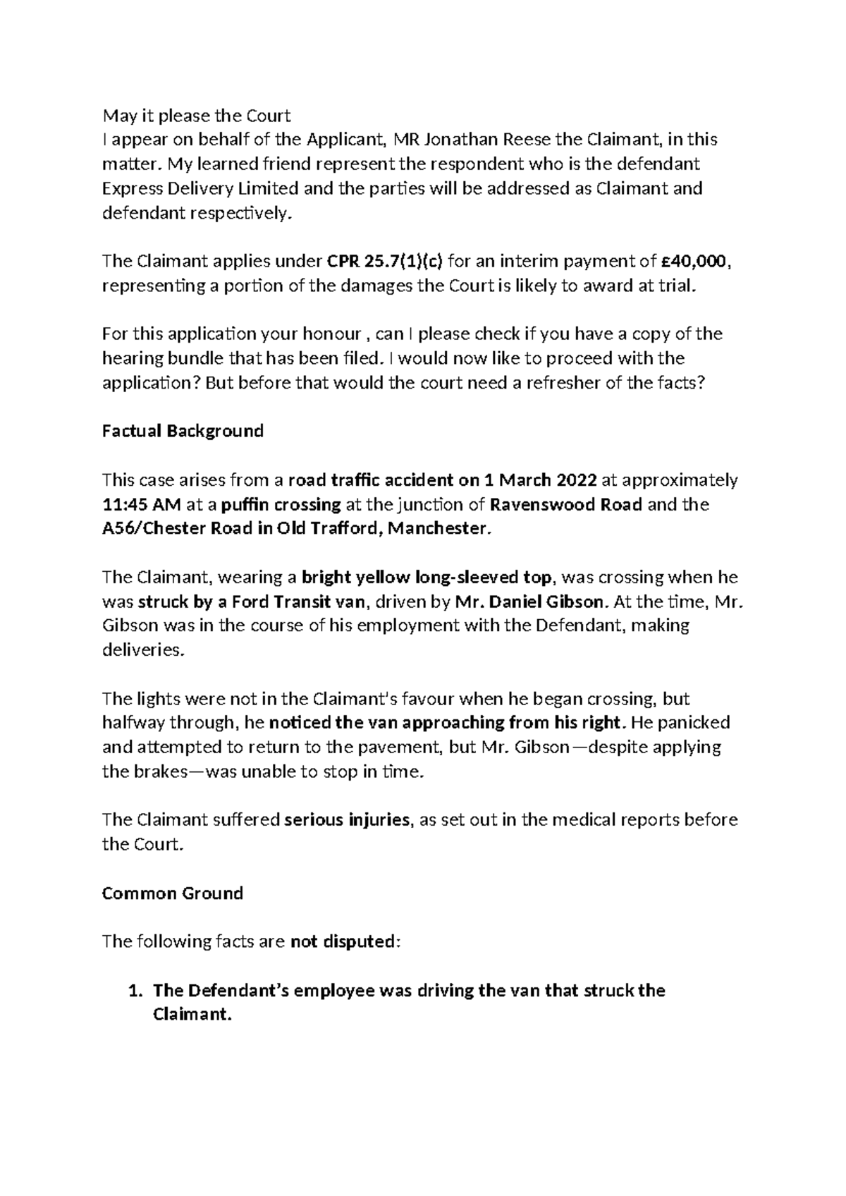 Interim Payment Application Script for Case MR Jonathan Reese v ...
