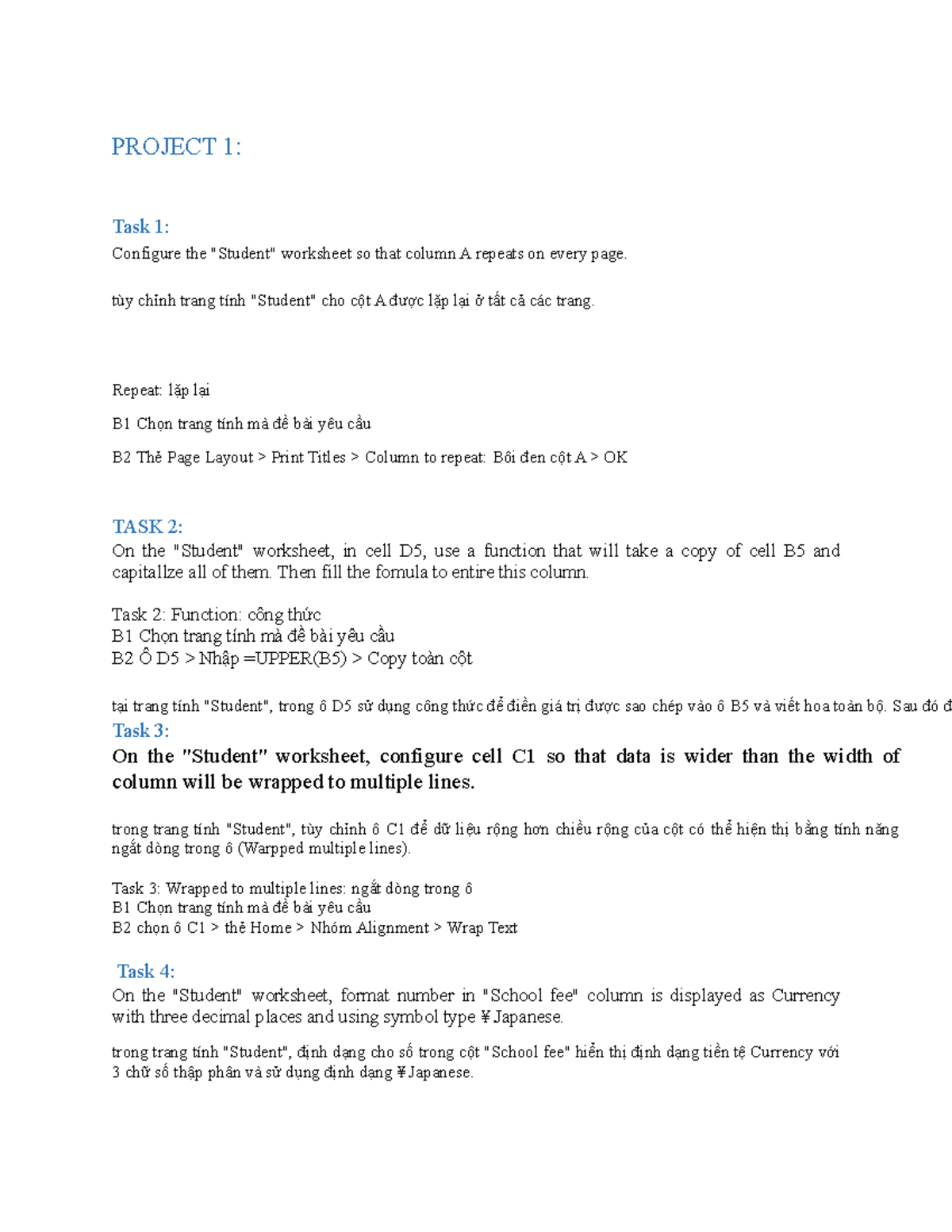 Bt2 - Project Guide: Excel Worksheet Configuration Tasks - Studocu
