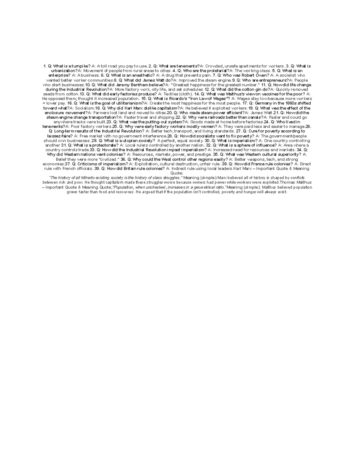 Industrial Revolution & Imperialism: Key Concepts & Q&A - Studocu