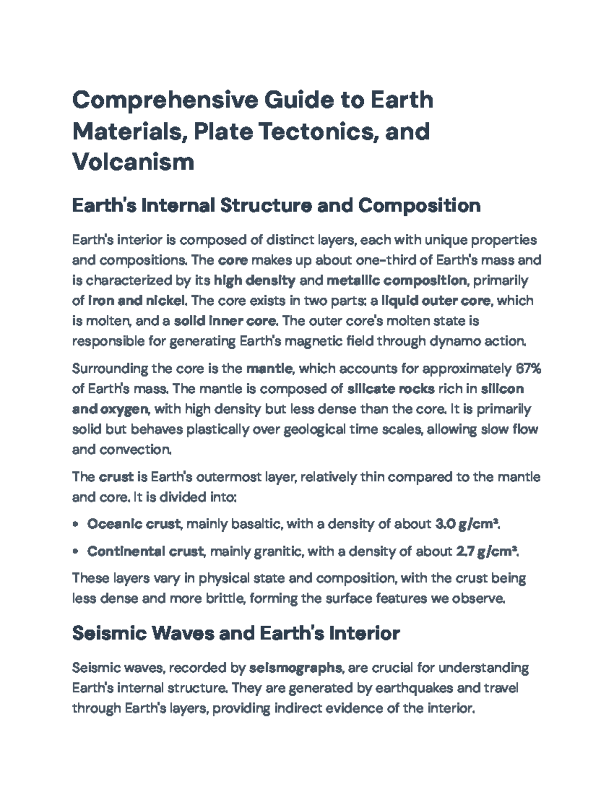 Comprehensive Study of Earth's Structure and Plate Tectonics (GEOL 101 ...
