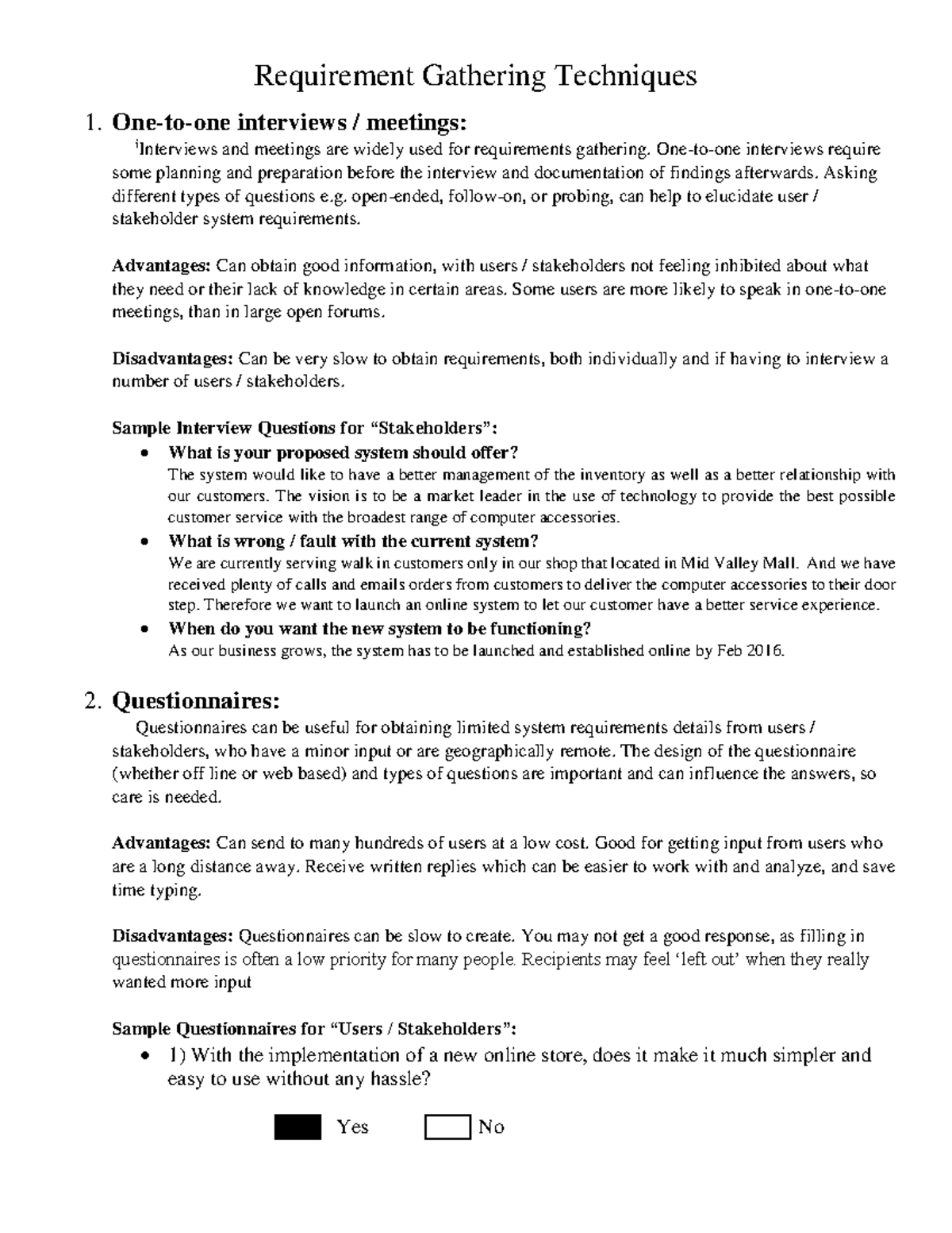 Requirement Gathering Techniques: Interviews, Questionnaires & More - Studocu