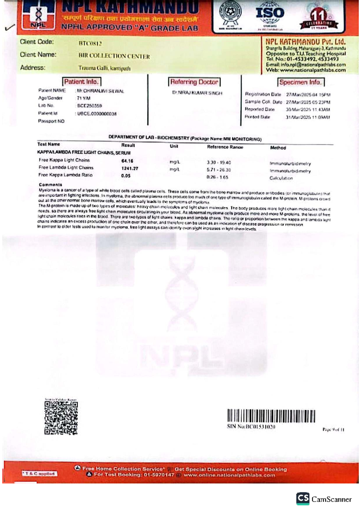 NPL Lab Report: Myeloma Monitoring - Free Light Chains Analysis - Studocu