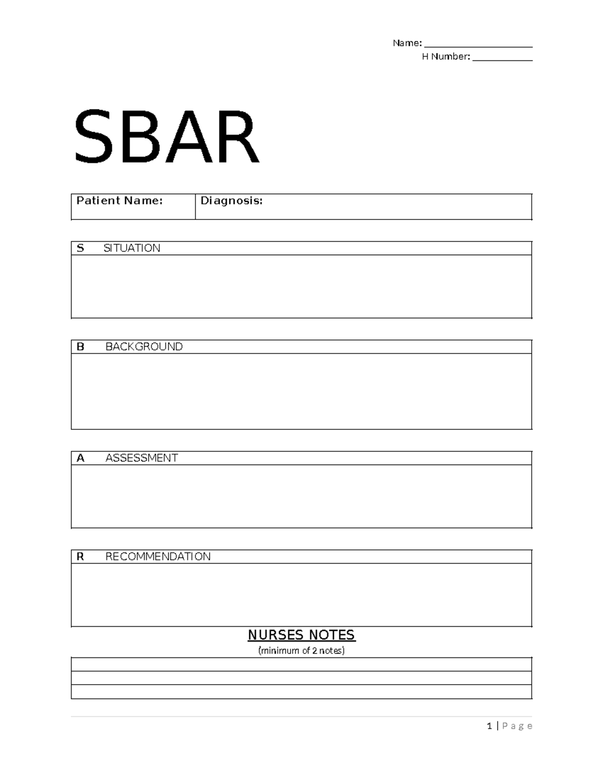 OB SBAR and Clinical Paperwork Outline Student - H Number ...