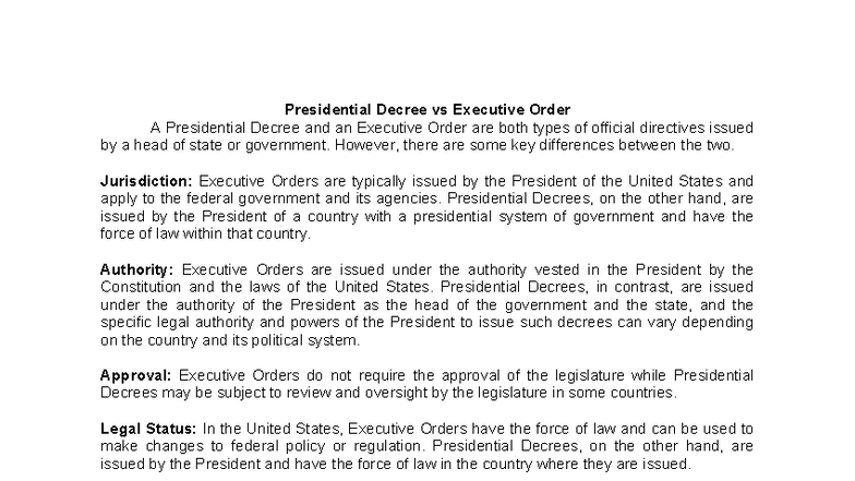 PD vs EO: Key Differences Between Presidential Decrees and Executive ...
