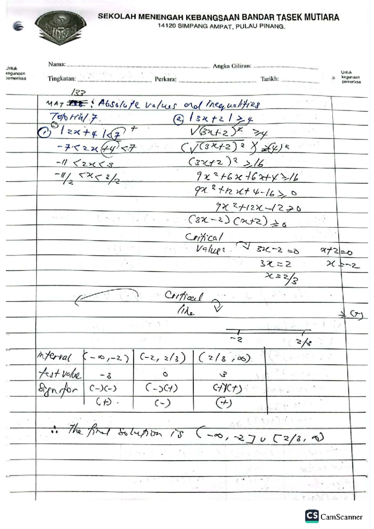 Tutorial 7: Absolute Values and Inequalities (MAT 133) - Studocu