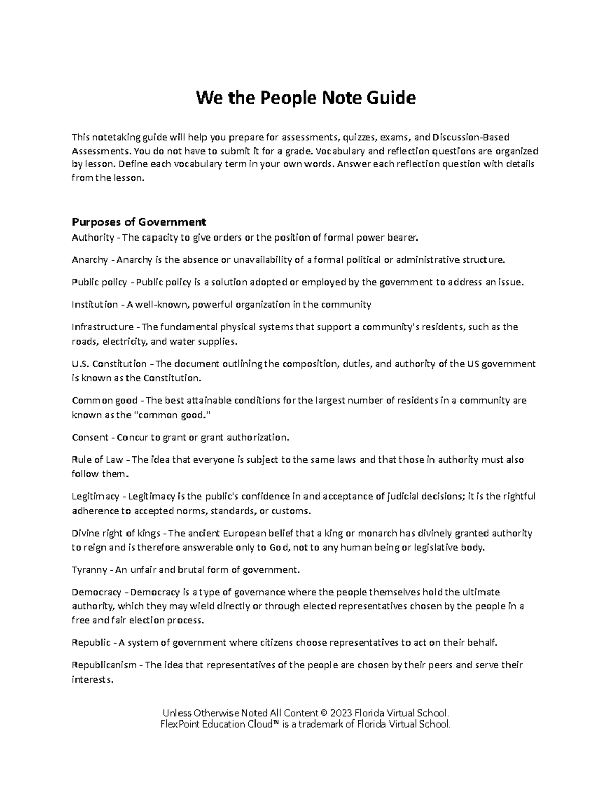 We the People Note Guide for Assessments and Quizzes (Civics) - Studocu