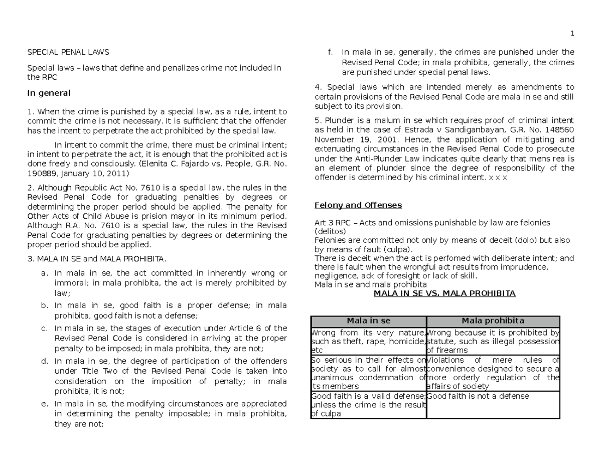 Special Penal Laws: Jurisprudence Notes & Case Studies in SPL - Studocu