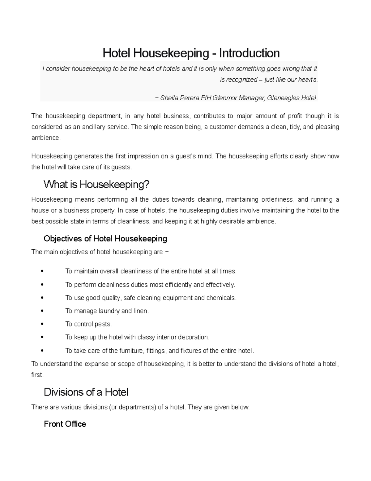 Hotel Housekeeping Introduction - Hotel Housekeeping - Introduction I ...