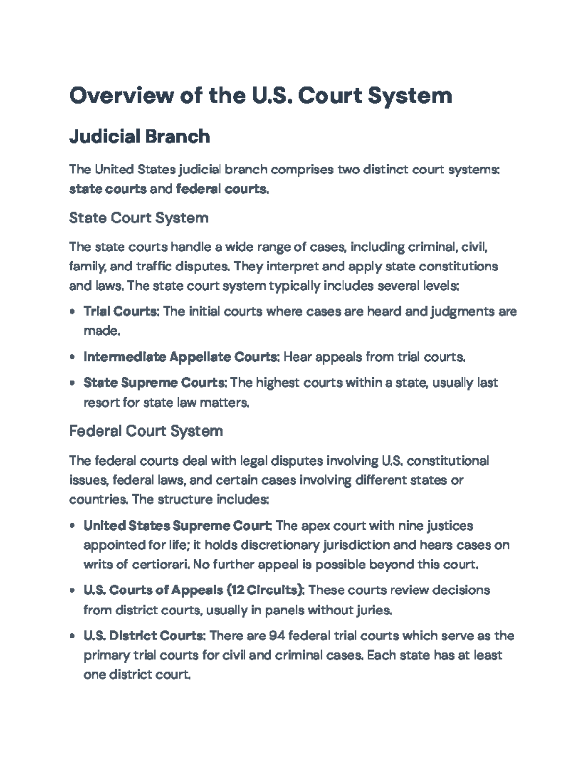 Overview of the U.S. Court System: Structure and Landmark Decisions ...
