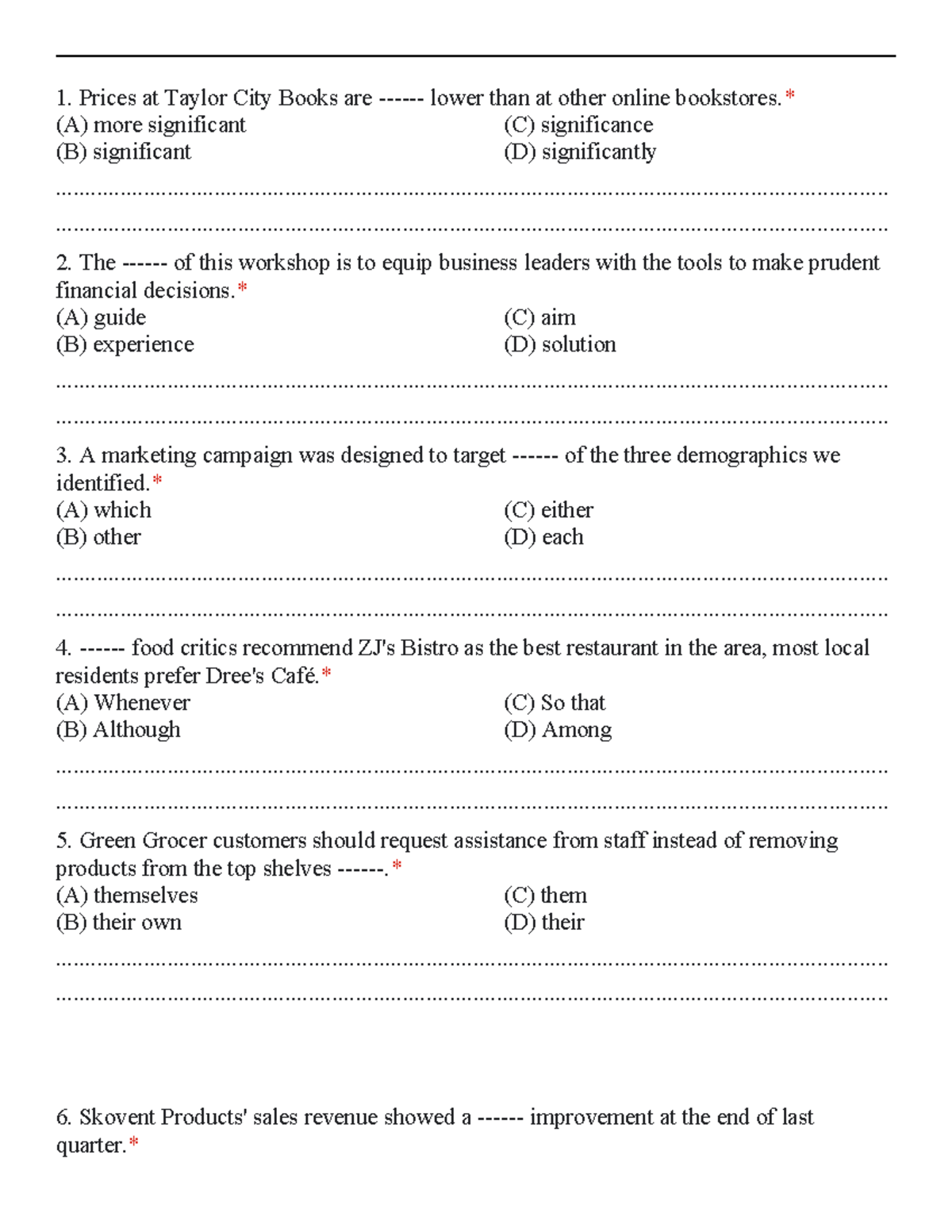 6-7 - Practice Questions for Business English Exam - Studocu