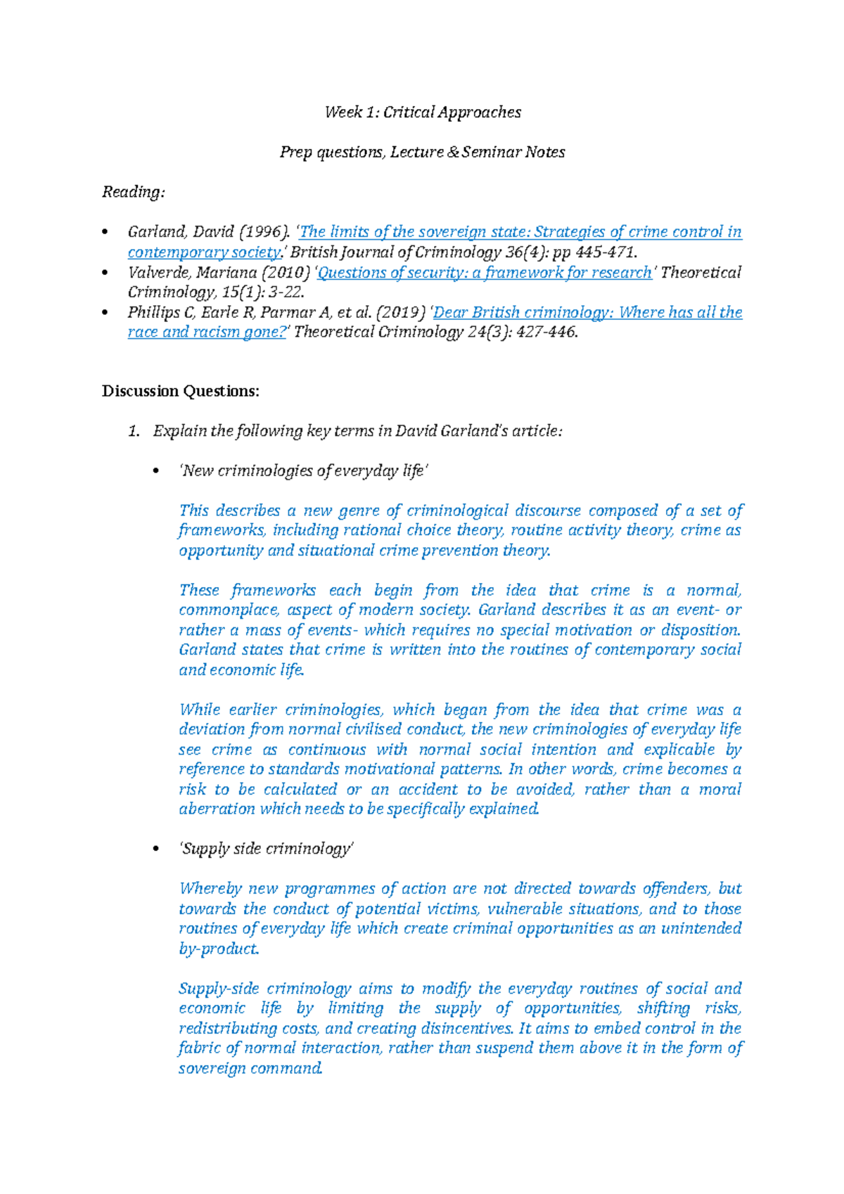 Week 1 Tutorial Work And Lecture Notes Week 1 Critical Approaches