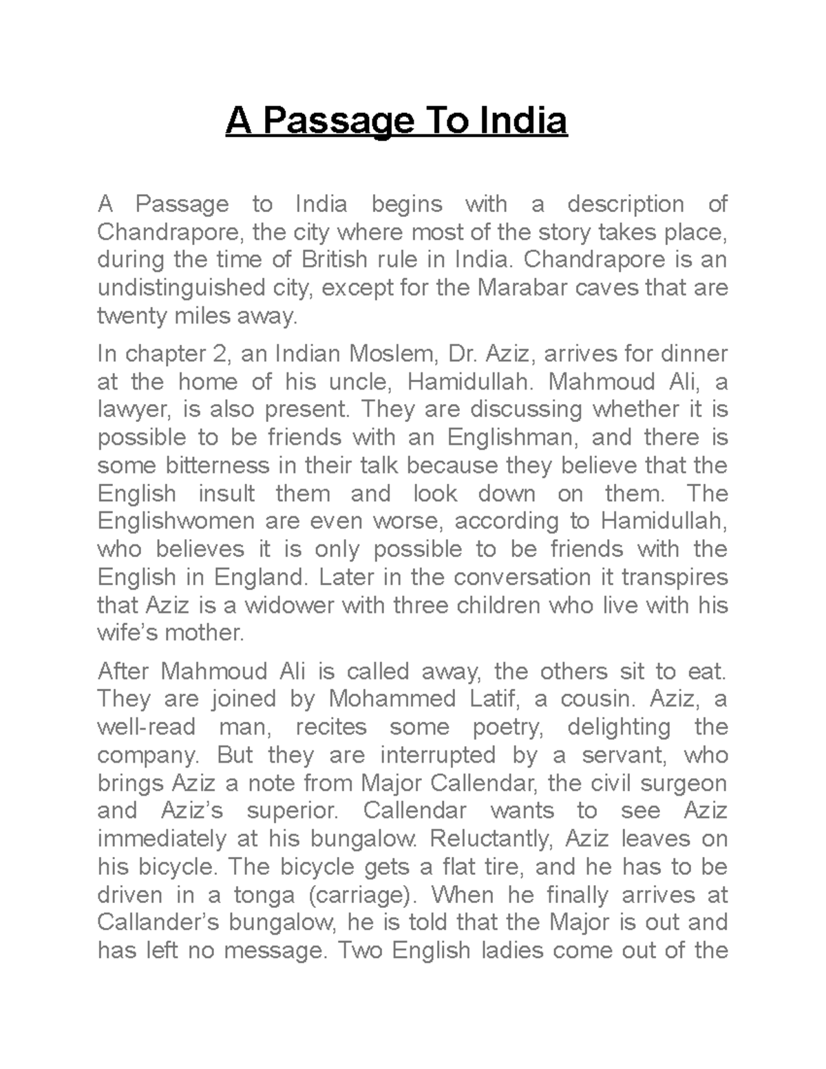 A Passage to India Essay Notes - English 101: Grades A/B Analysis - Studocu
