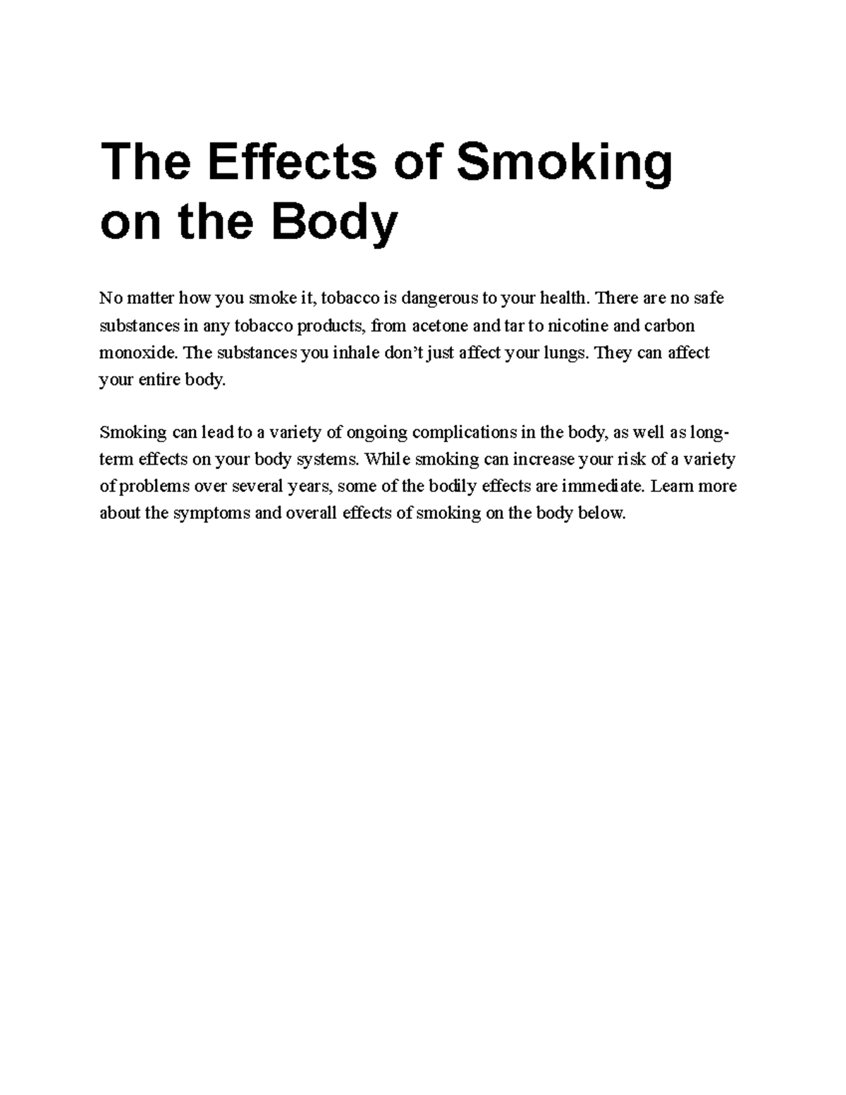 Healthline smoking - reading - The Effects of Smoking on the Body No ...