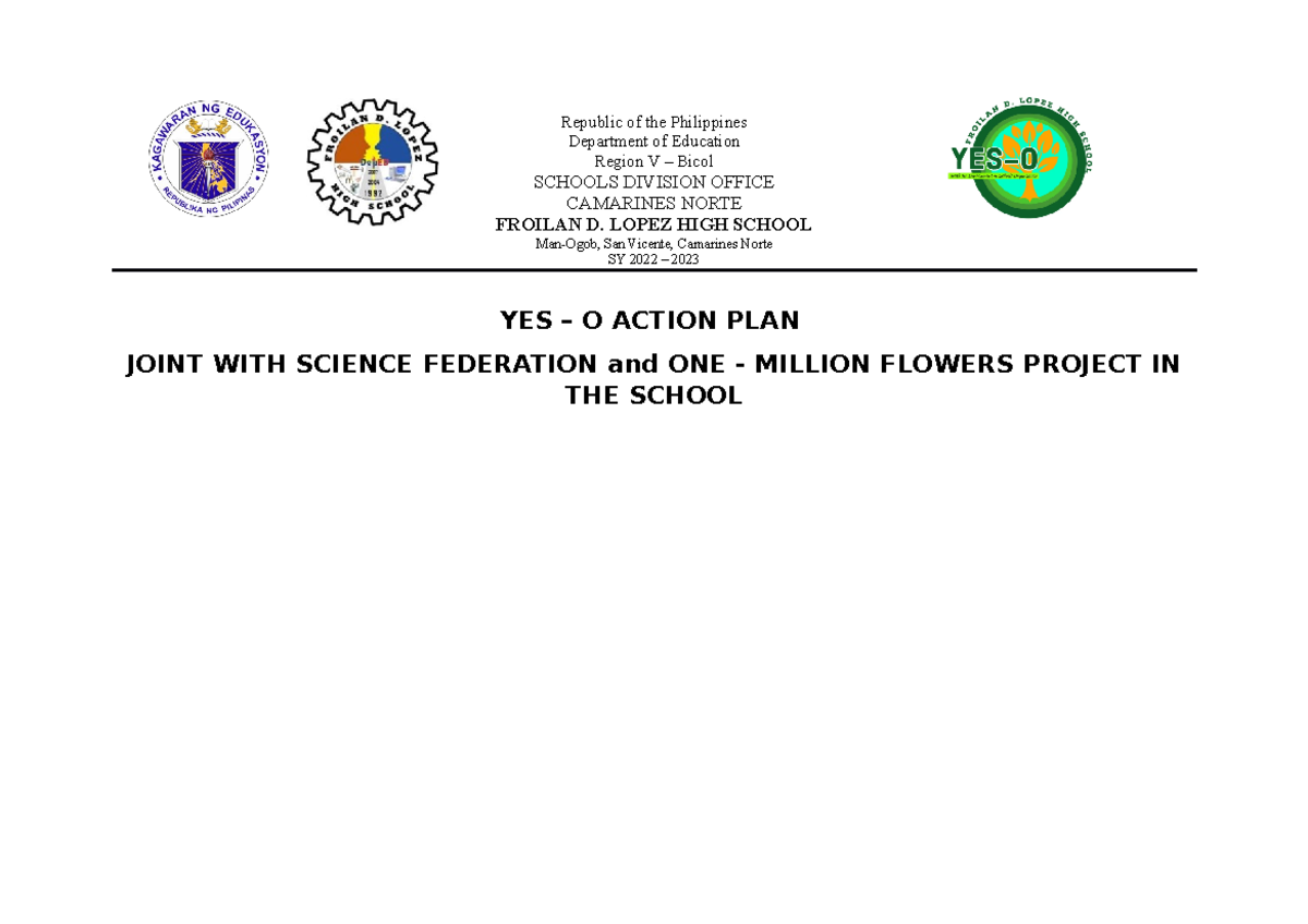 Yes O Action Plan - SY 2022-2023 - Republic of the Philippines ...