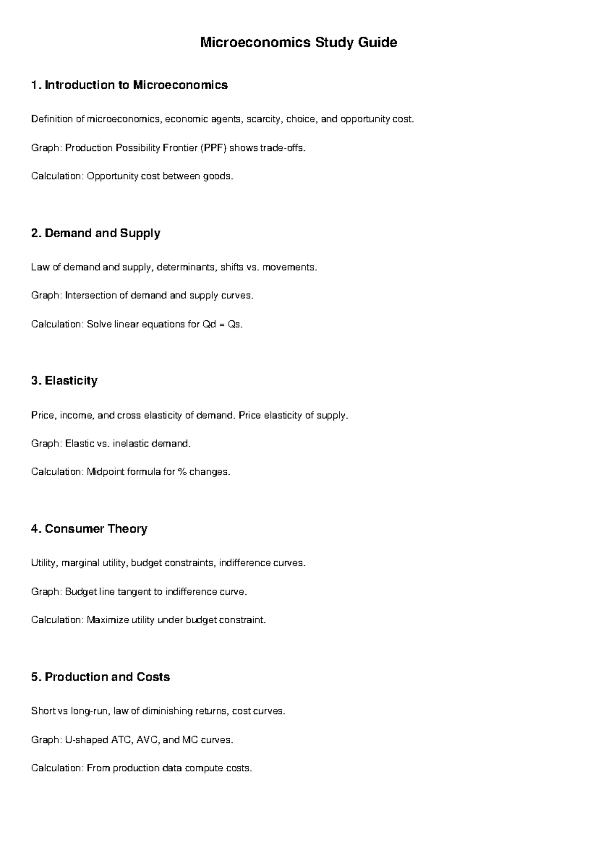 Microeconomics Study Guide: Key Concepts and Calculations - Studocu