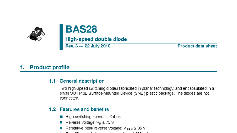 BAS28 Double Diode Product Data Sheet - Rev. 3 (July 2010) - Studocu