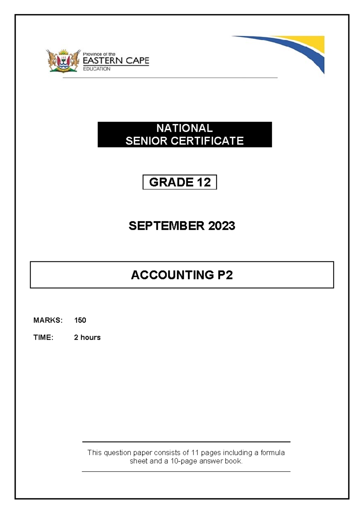 Accounting P2 Question Paper - Grade 12 September 2023 - Studocu