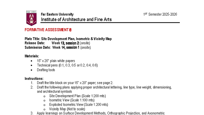 ARC1301 Formative Assessment 8: Site Development Plan & Isometric Map ...