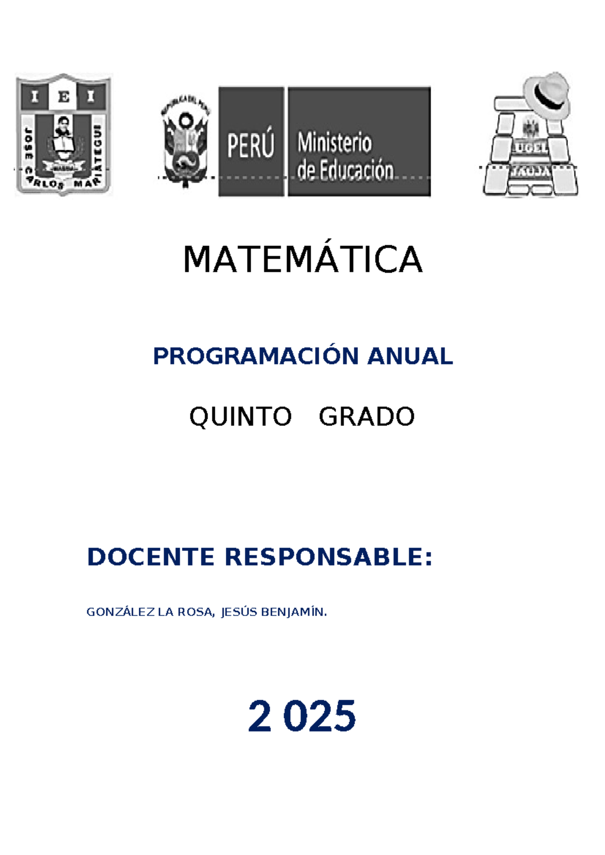 Programación Anual Matemática 5° Grado - 2025 - Studocu