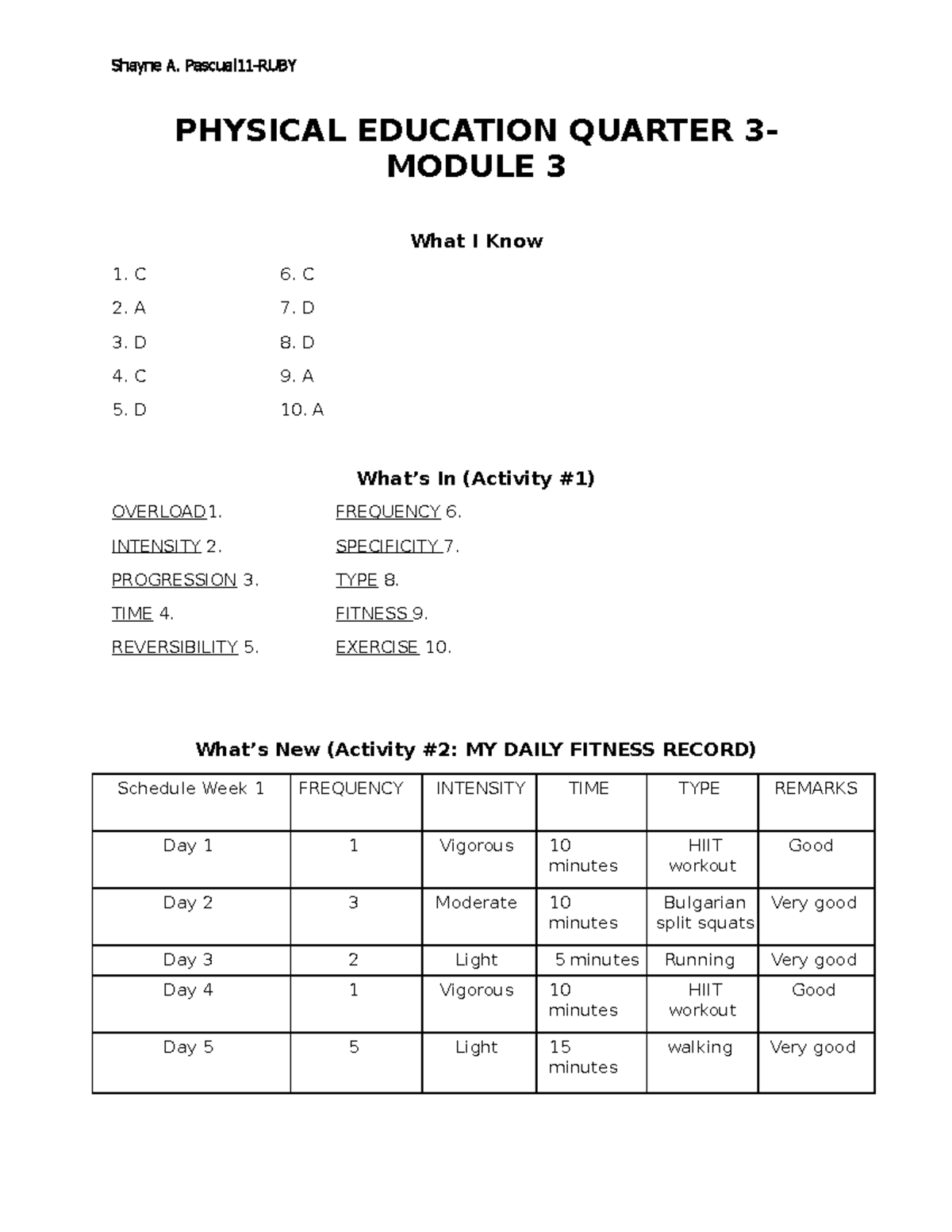 PE - Quarter 3 all modules answer key - PHYSICAL EDUCATION QUARTER 3 ...