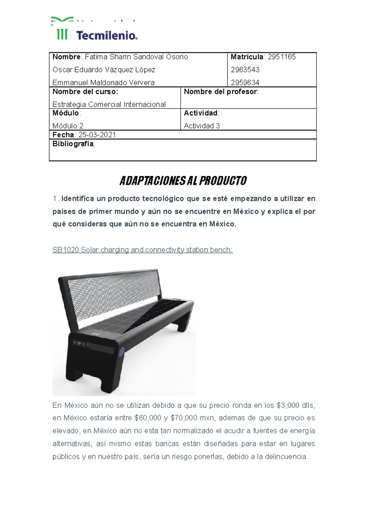 ACT 3 Estrategia Comercial Internacional - Nombre : Fatima Sharin ...