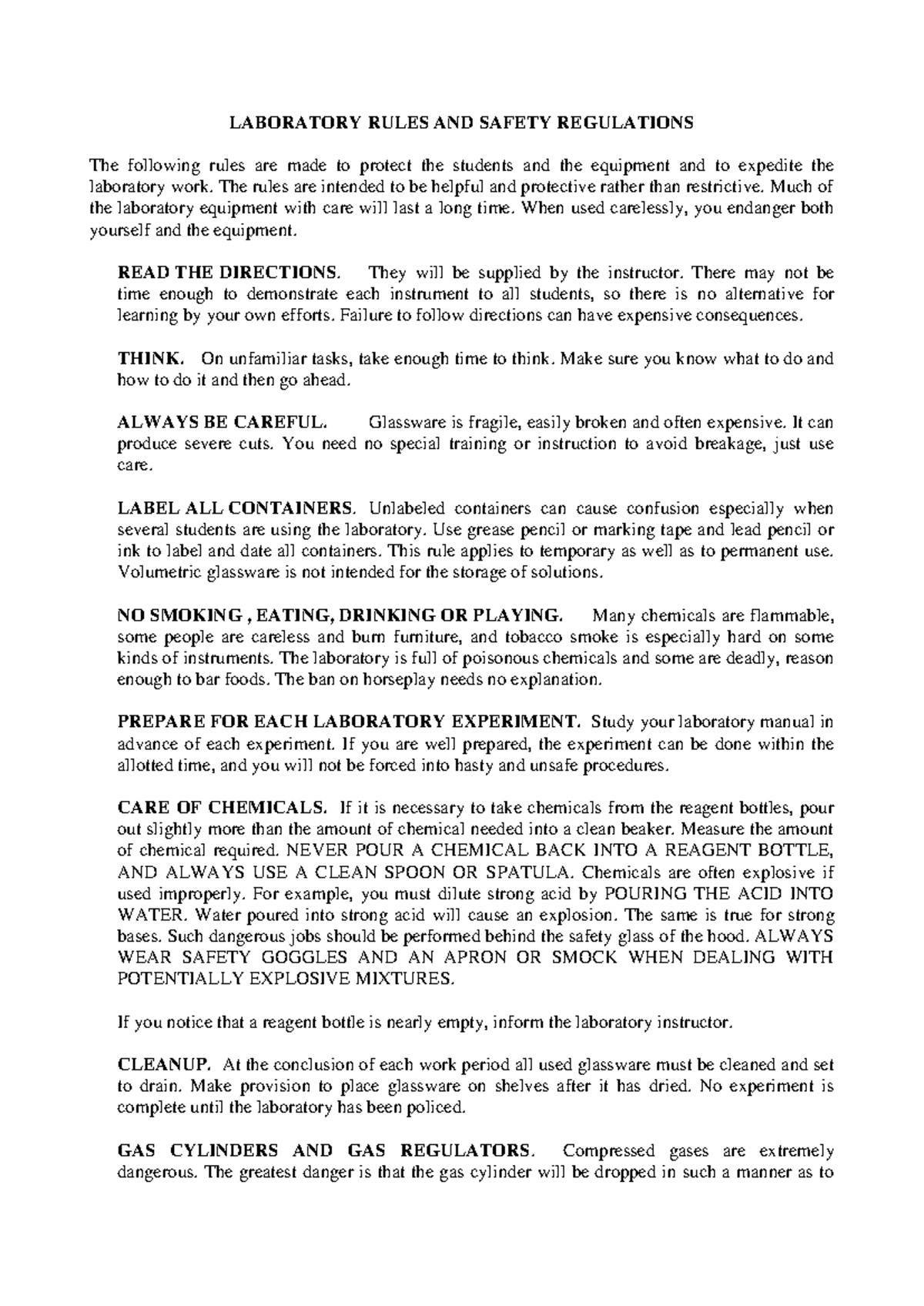 Lab Safety Rules & Regulations for Effective Laboratory Work - Studocu