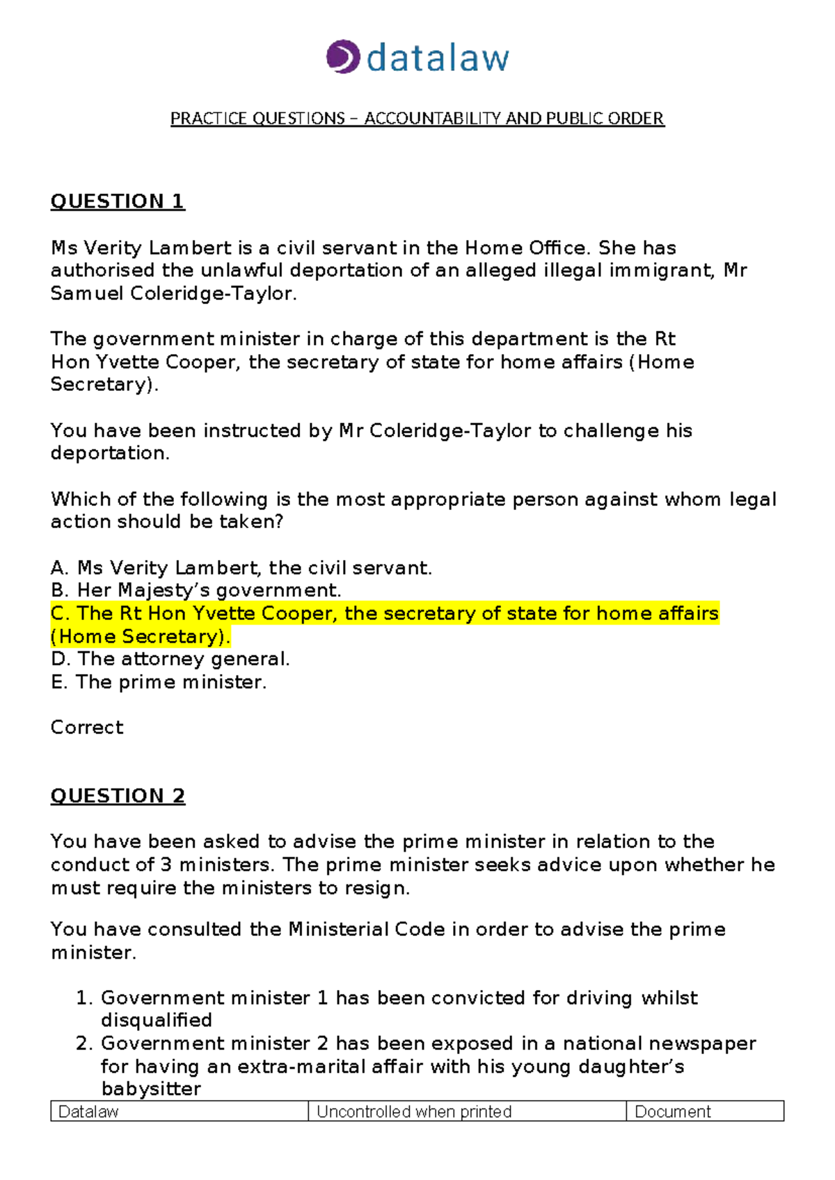Practice Questions: Accountability & Public Order (LAW 101) - Studocu
