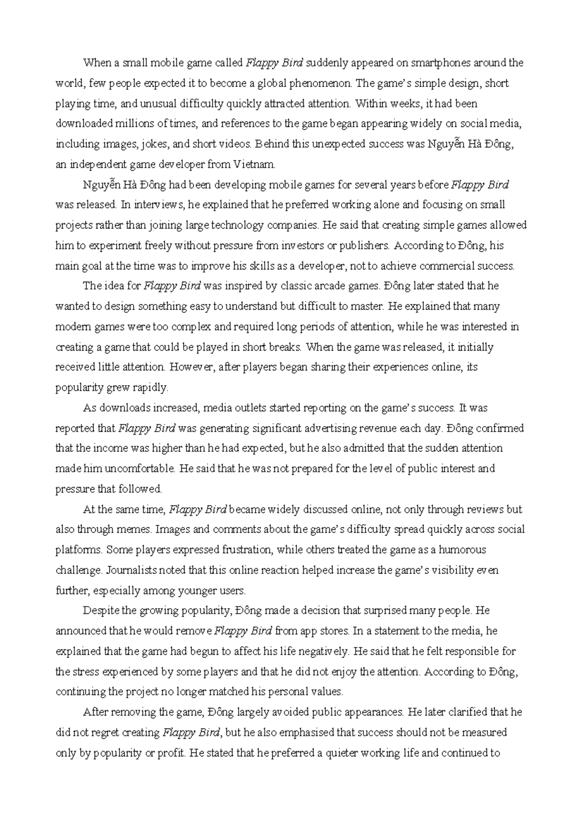 Flappy Bird: The Unexpected Success of a Simple Mobile Game (6.2) - Studocu