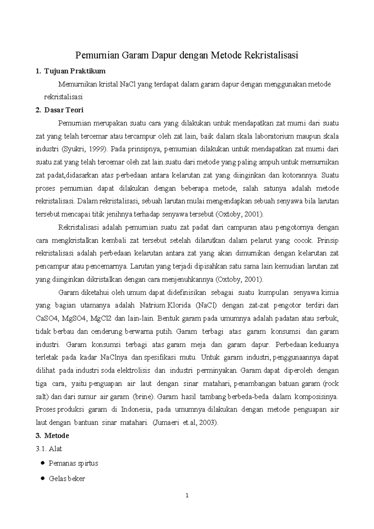 Pemurnian Garam Dapur NaCl: Metode Rekristalisasi dan Hasil Praktikum ...
