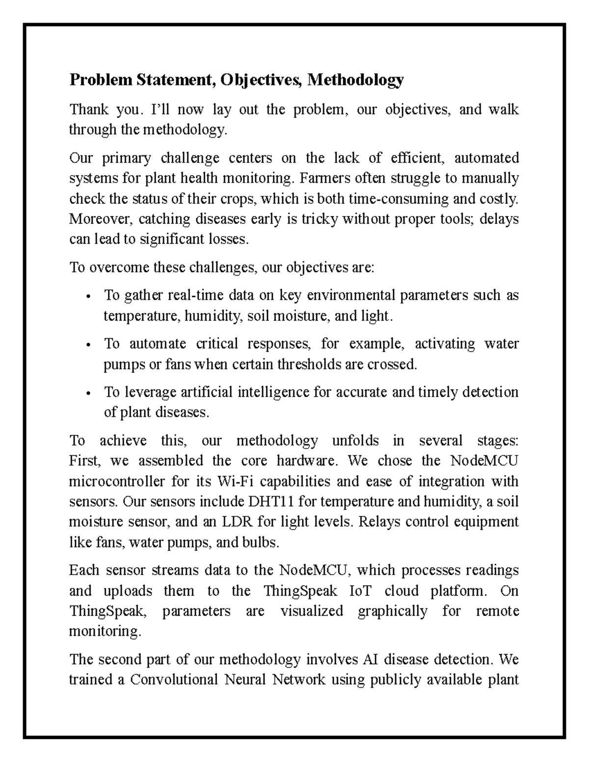 Automated Plant Health Monitoring: Problem, Objectives & Methodology ...