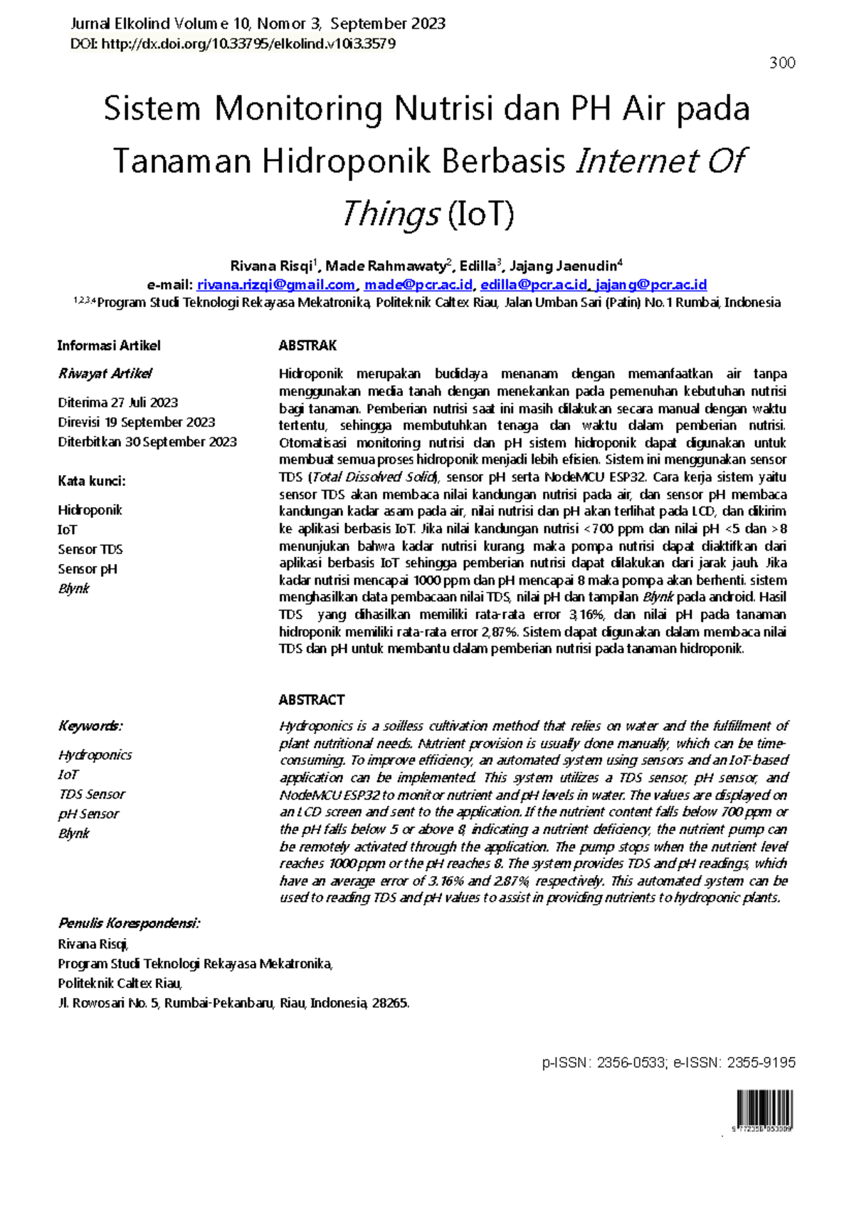 Sistem Monitoring Nutrisi dan pH untuk Tanaman Hidroponik Berbasis IoT ...