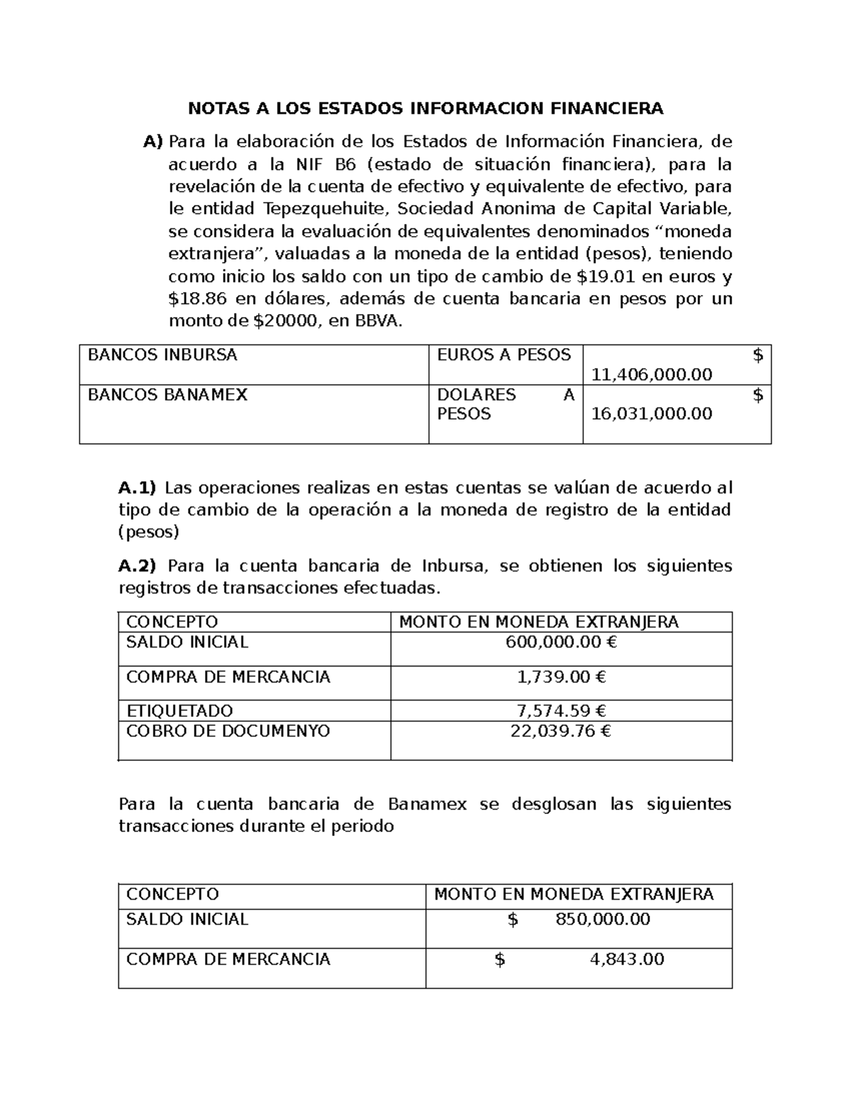 Notas sobre Estados de Información Financiera NIF B6 - Studocu