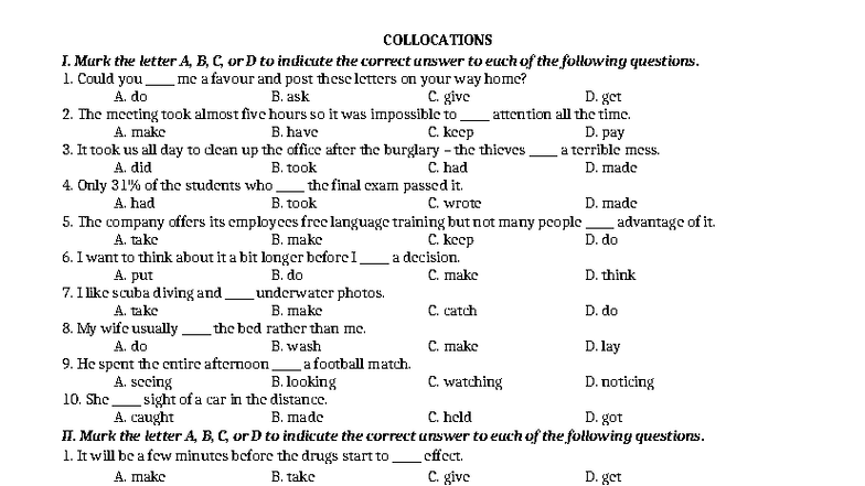 TEST 6 - Collocations Quiz Answers - Studocu