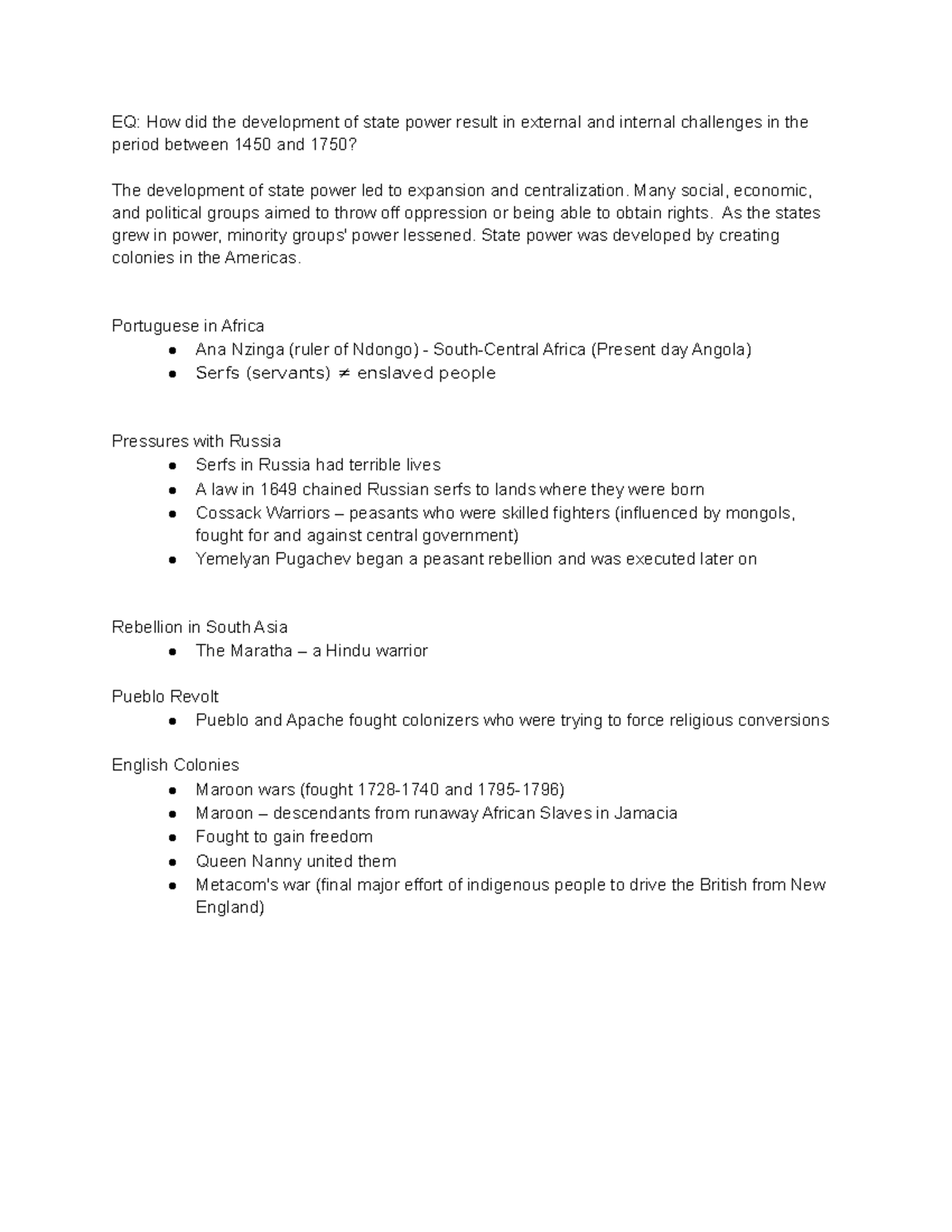 Internal and External Challenges to State Power - EQ: How did the ...
