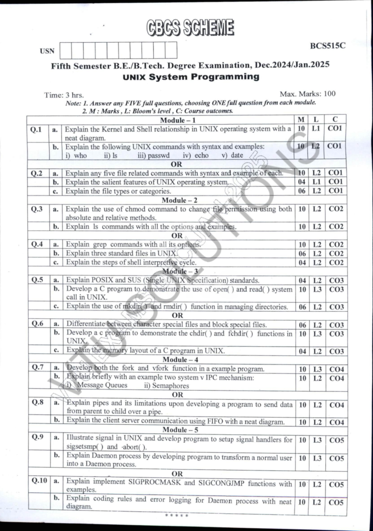 BCS515C UNIX System Programming Final Exam Solutions - Studocu