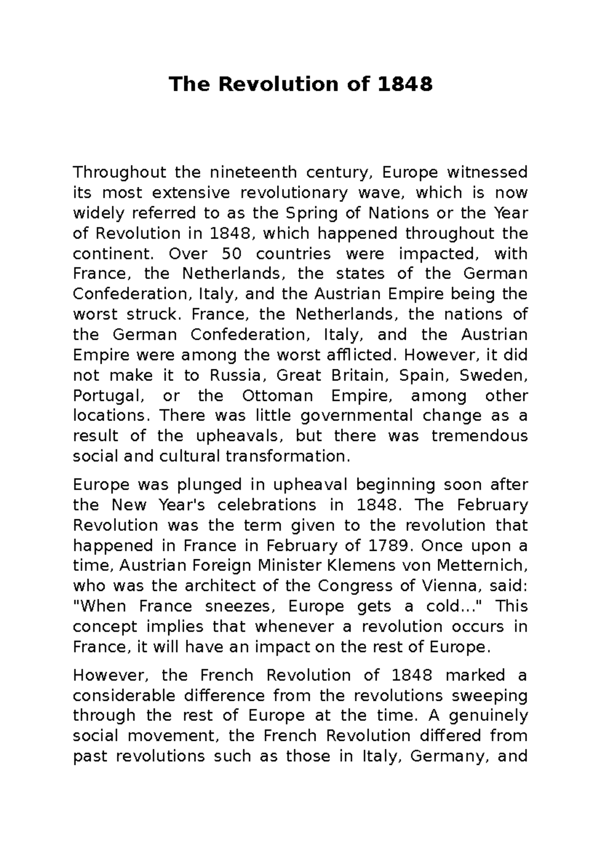 THE Revolution OF 1848 - The Revolution of 1848 Throughout the ...