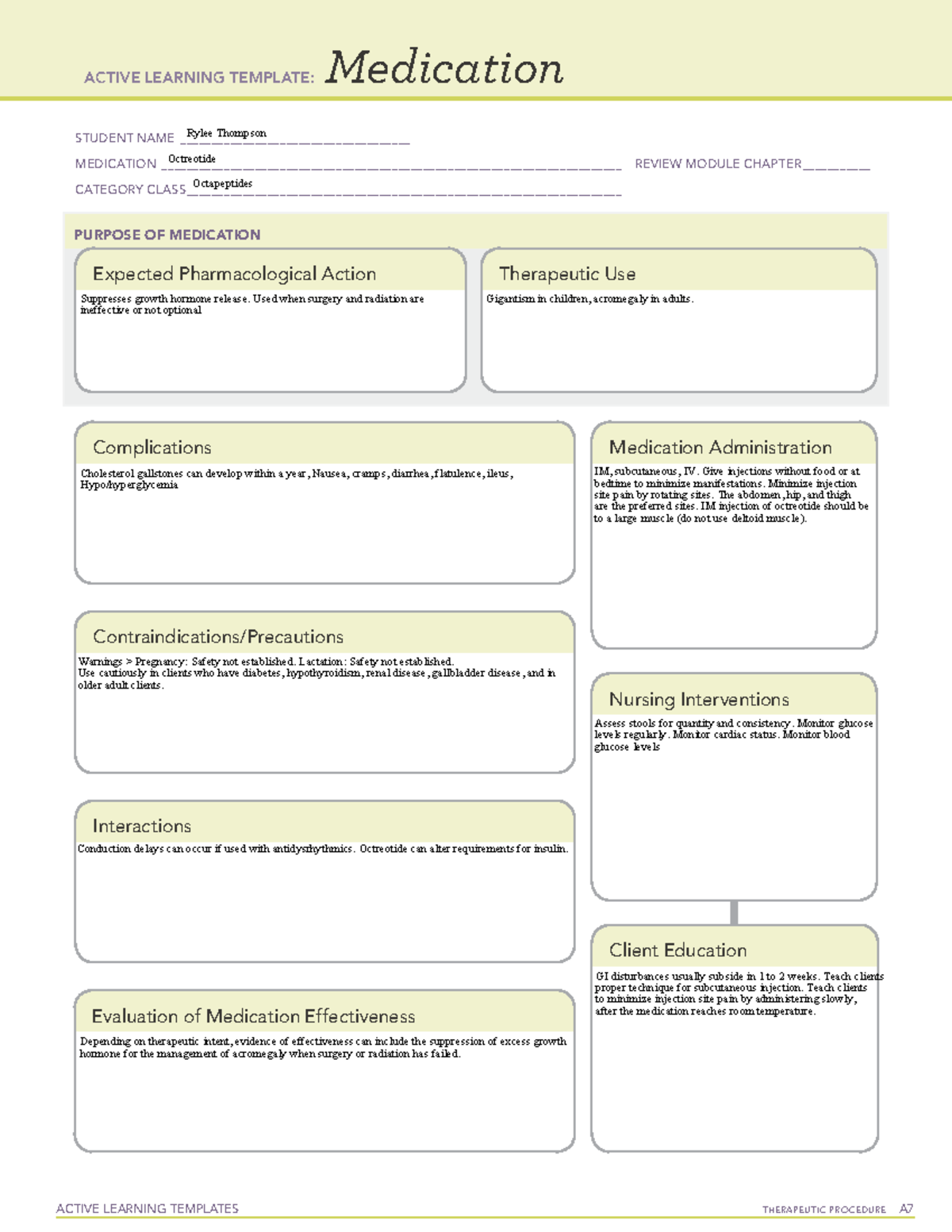 Octreotide Drug Card – Active Learning Template for Medications - Studocu