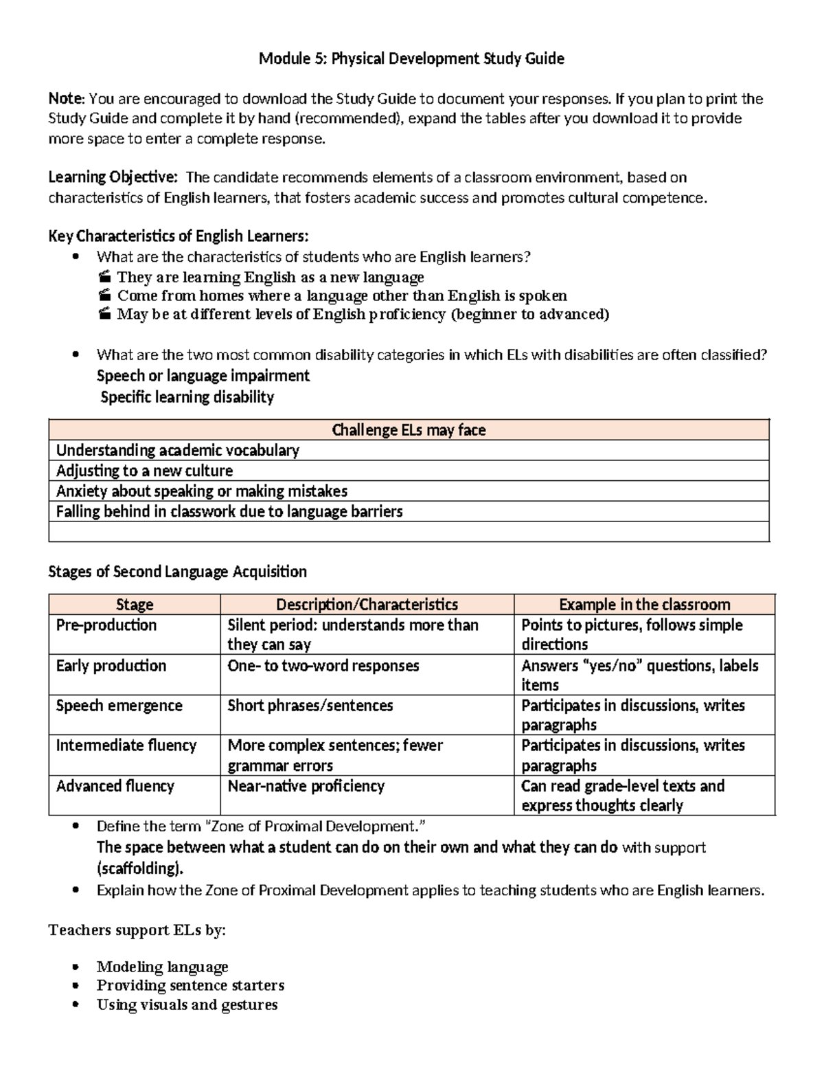 Module 5: Physical development study guide completion notes - Studocu