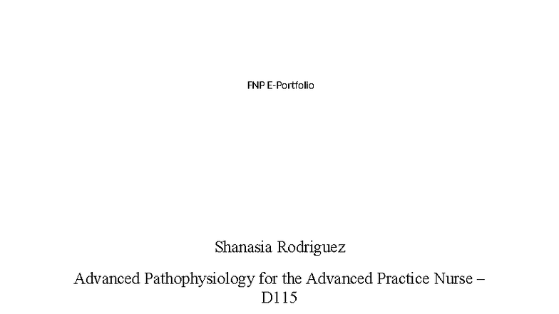 D115 CPE Record: Advanced Pathophysiology Synthesis for FNP - Studocu