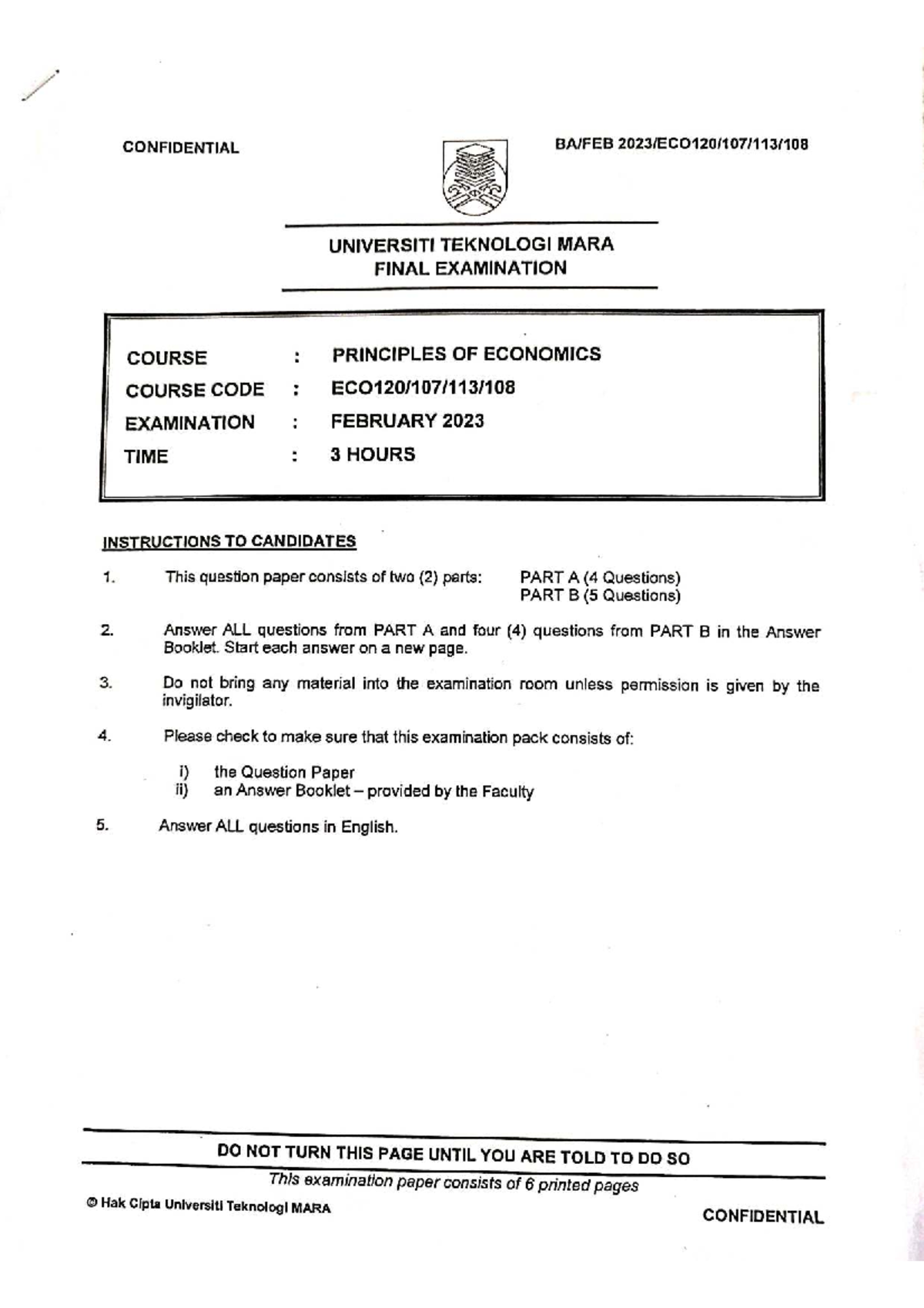 Final Exam ECO120: Principles of Economics - February 2023 - Studocu