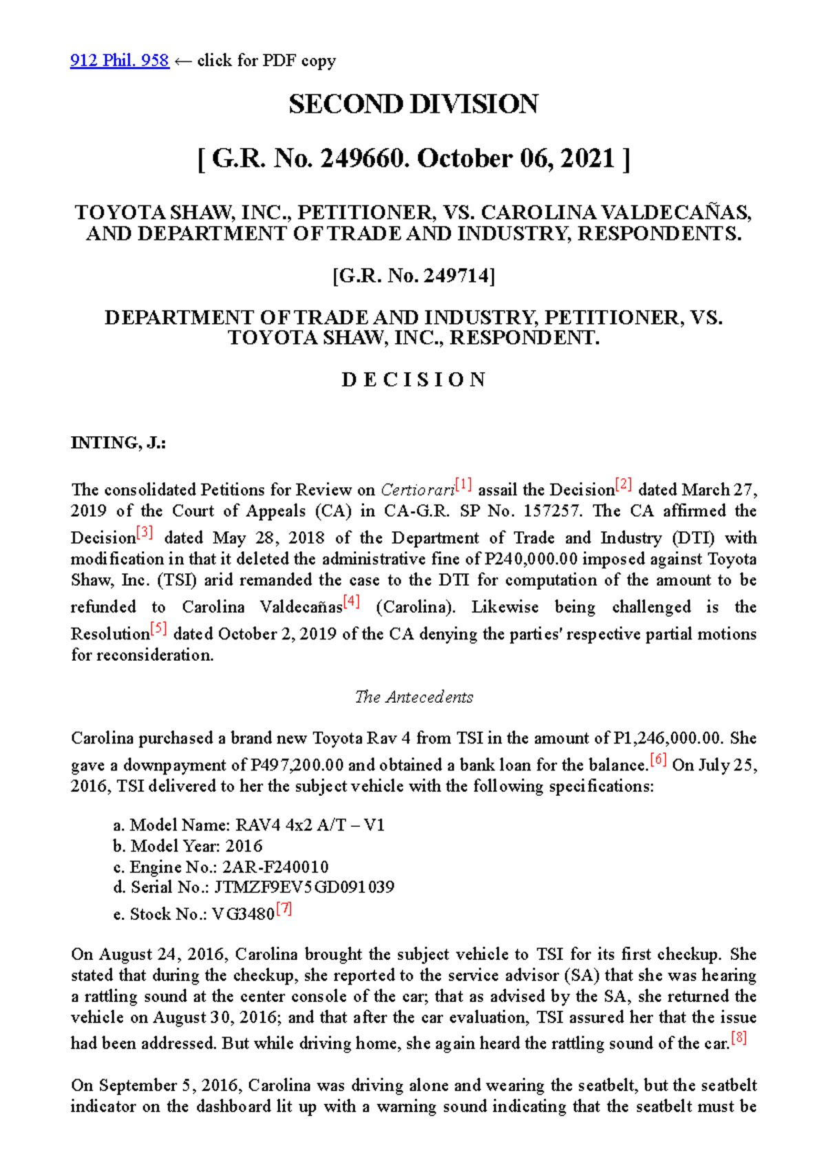 G.R. No. 249660: Toyota Shaw, Inc. vs. Carolina Valdecañas - DTI ...
