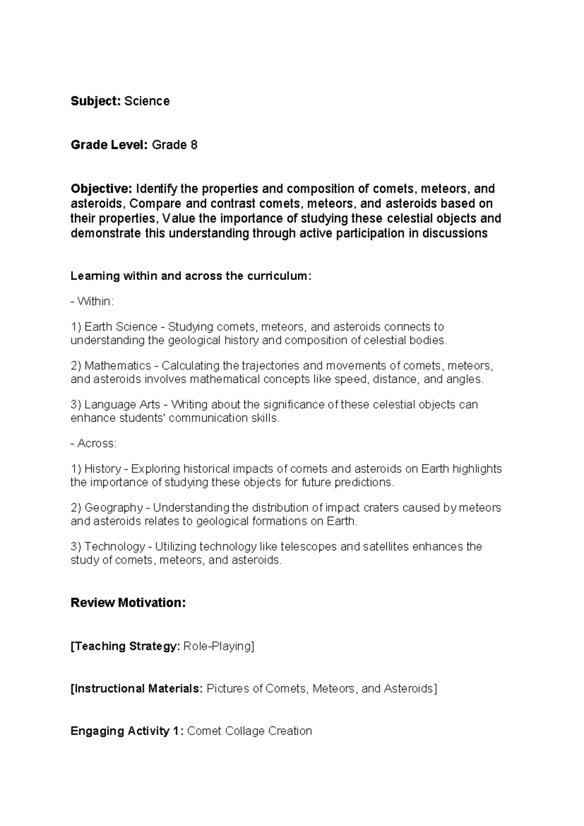 Lesson plan - Use it wisely - Subject: Science Grade Level: Grade 8 ...