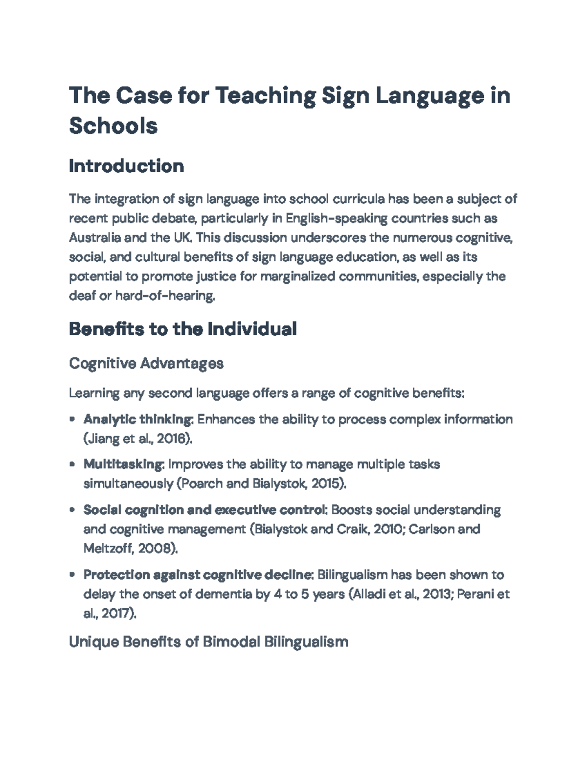 The Case for Teaching Sign Language in Schools: Cognitive and Social ...