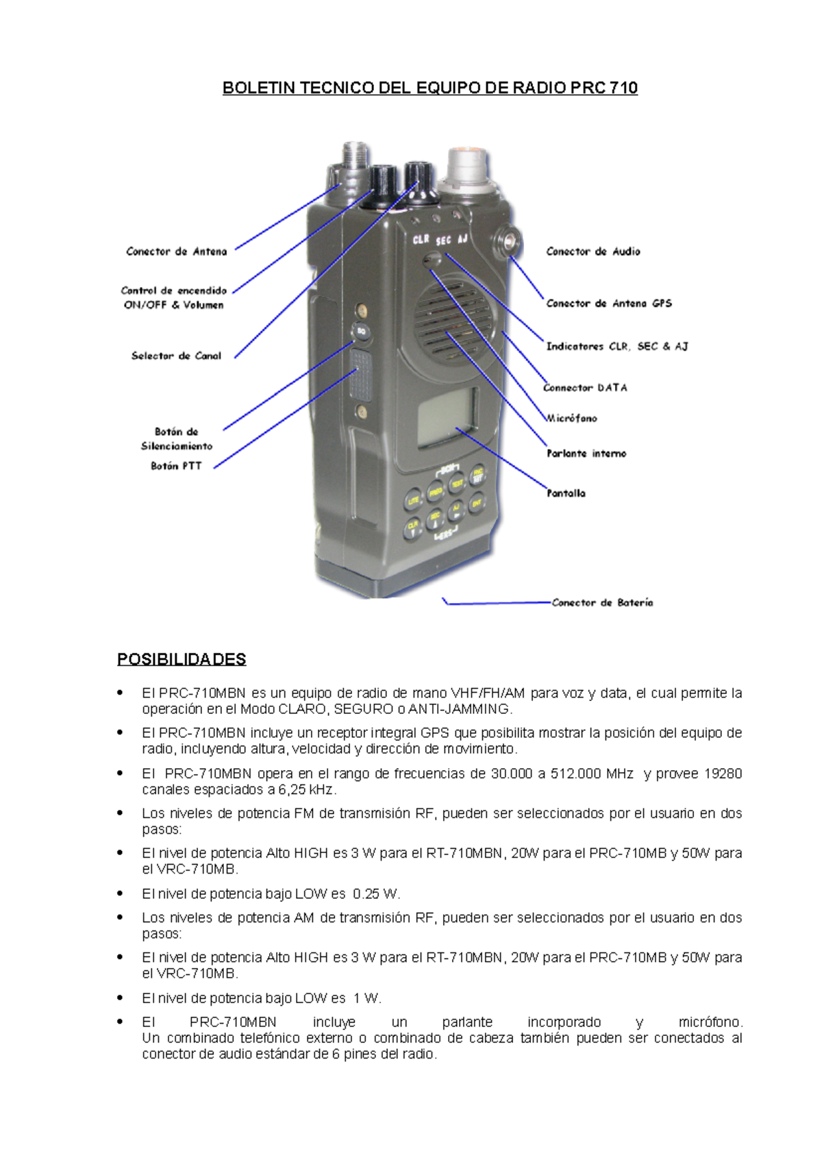 Boletín Técnico del Radio PRC-710MBN: Especificaciones y Funciones ...